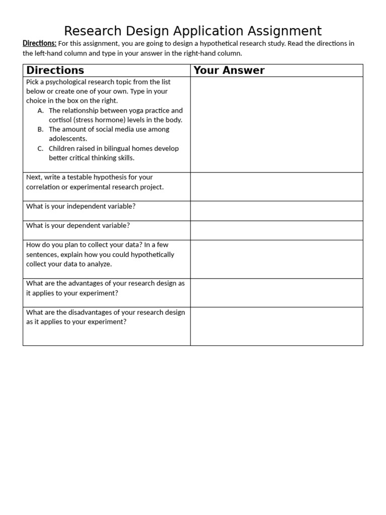 Application Assignment #1 - Research Design | PDF