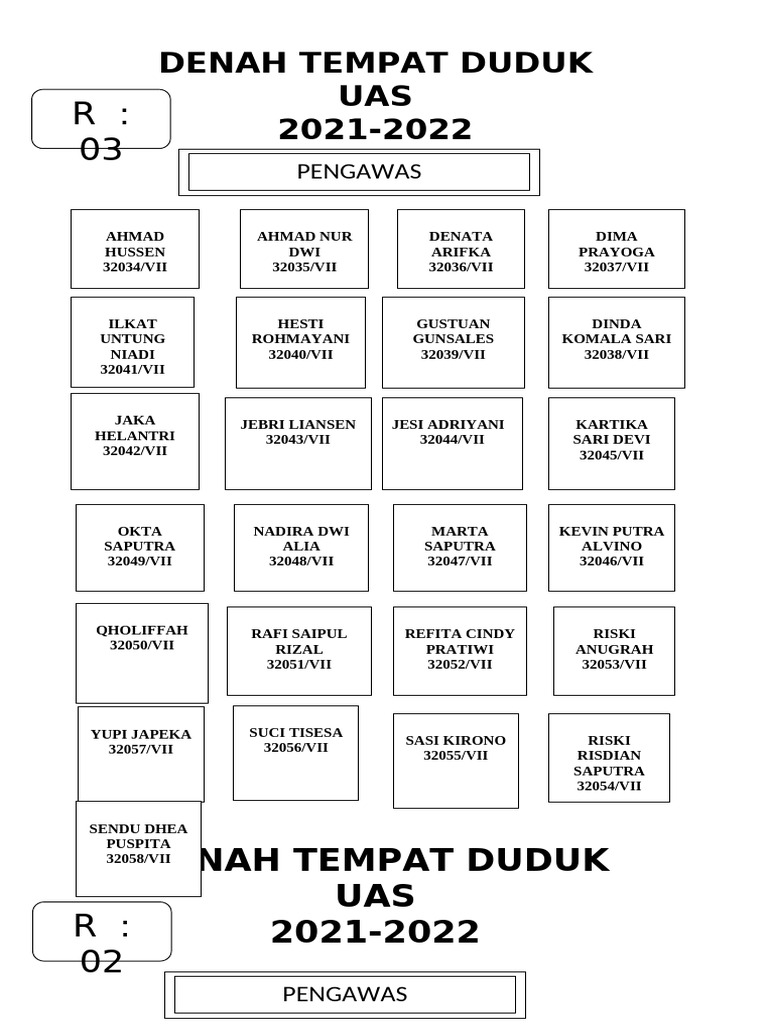 Denah Duduk UAS 2021-2022 | PDF | Perjalanan