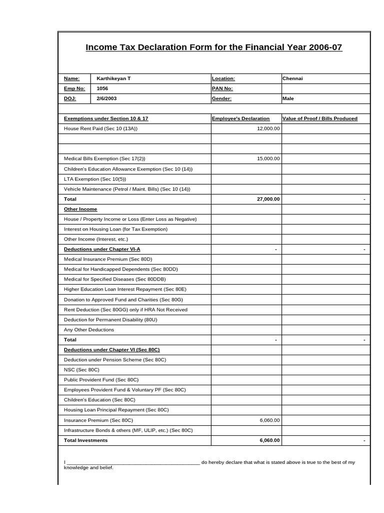 Tax Declaration Form | PDF