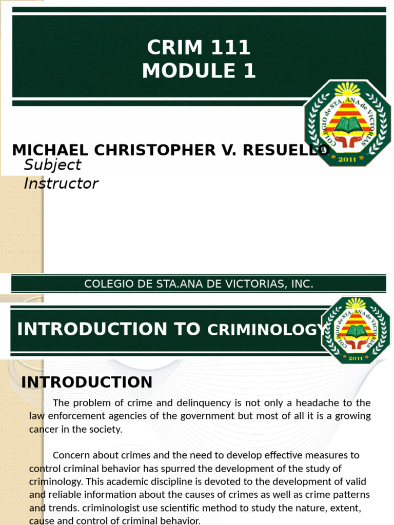 Introduction To Criminology | PDF