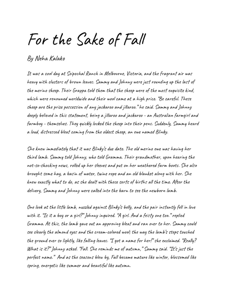 For The Sake of Fall - Short Story by Neha Kalakota | PDF