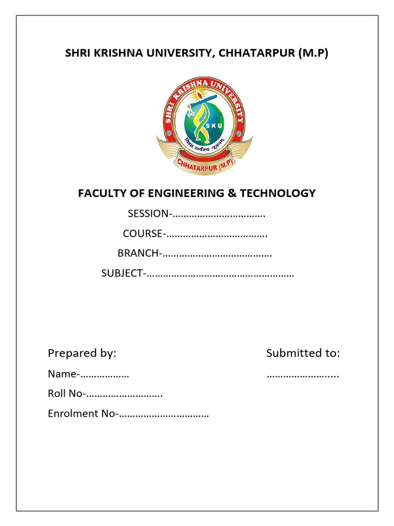 SHRI KRISHNA UNIVERSITY Practical File Front Page | PDF