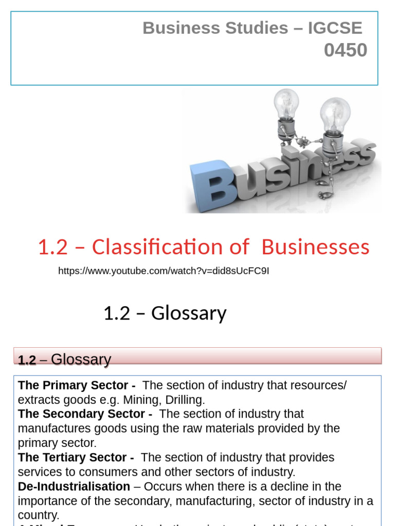 IGCSE - 1.2 - Classification of Businesses | PDF
