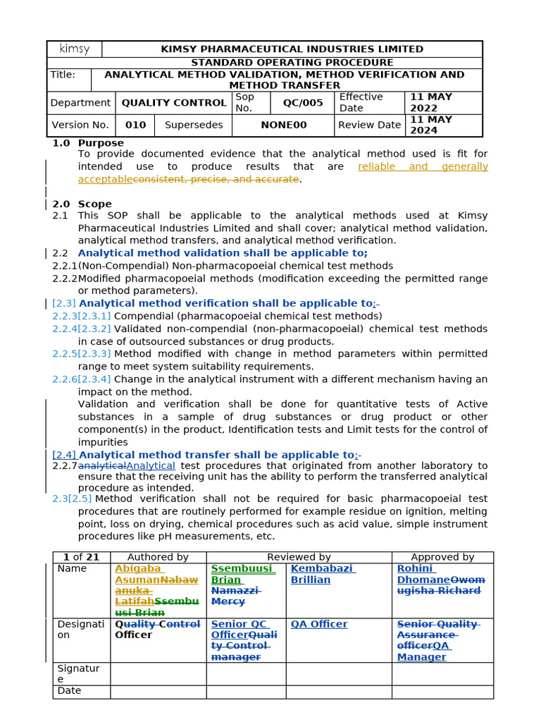 SOP For Analytical Method Validation | PDF