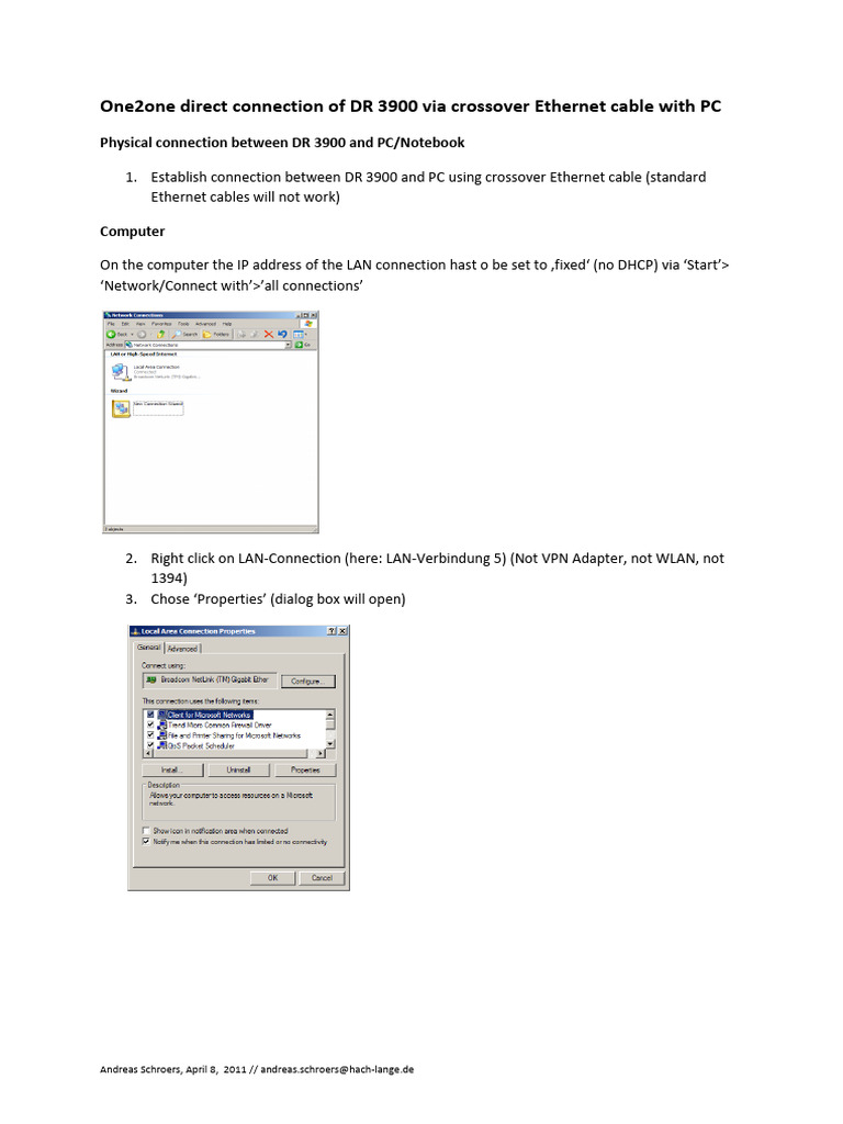 Crossover Ethernet cable connection directly to a computer | PDF