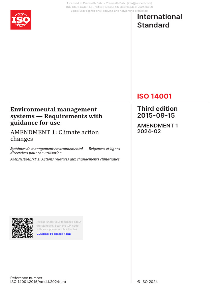 ISO 14001 2015 Amd 1 2024 (En) | PDF