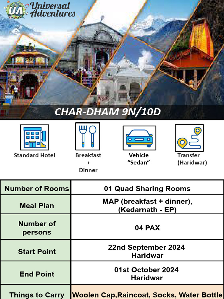 Char Dham (9n10d) 22 September 2024 (Mr. Rahul Jaiswal) | PDF