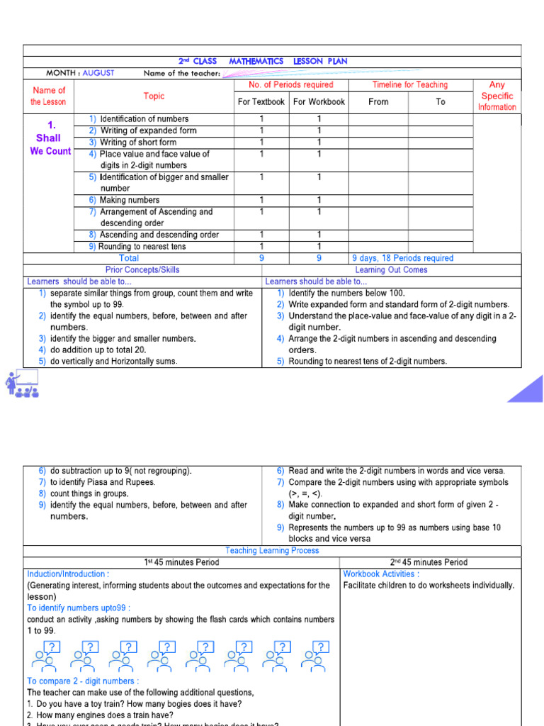 2nd Maths Lesson Plan | PDF