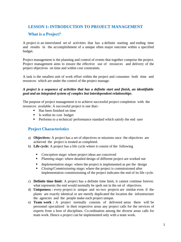 LESSON 1 Introduction To Project Management | PDF | Project Management ...