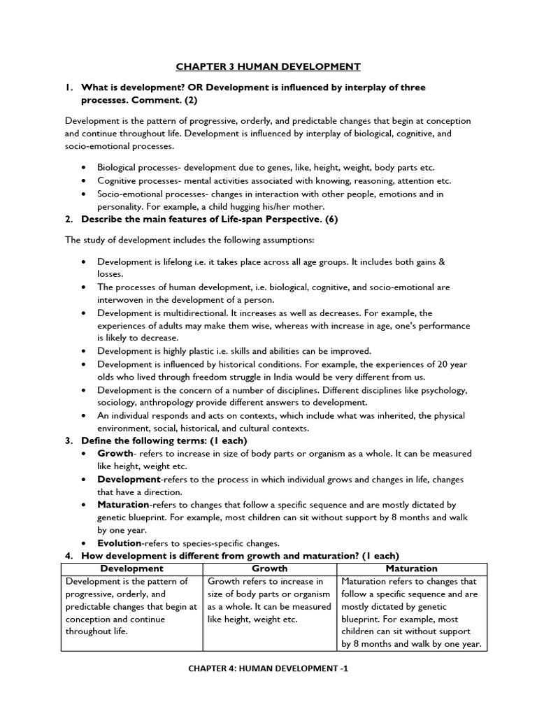 CHAPTER 3 HUMAN DEVELOPMENT-1 | PDF
