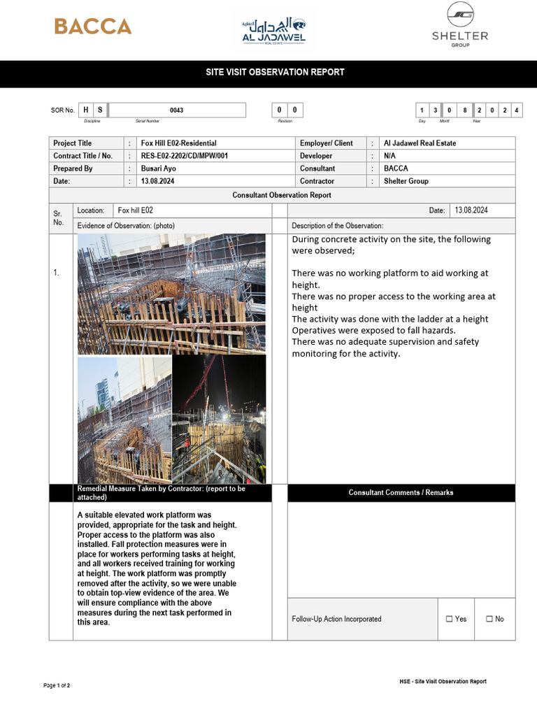 FHE02 SOR HS Site Observation 0043.00 | PDF | Personal Protective ...