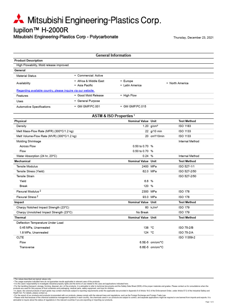 Iupilon H2000R 9001 | PDF