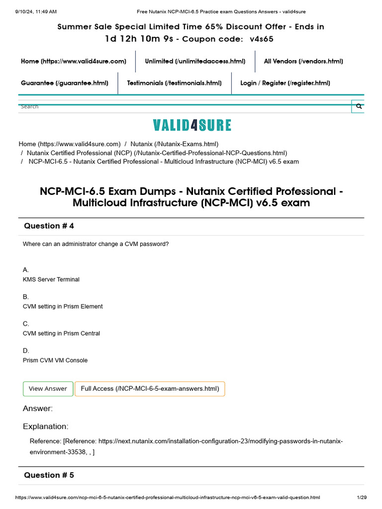 Free Nutanix NCP-MCI-6.5 Practice Exam Questions Answers - Valid4sure | PDF