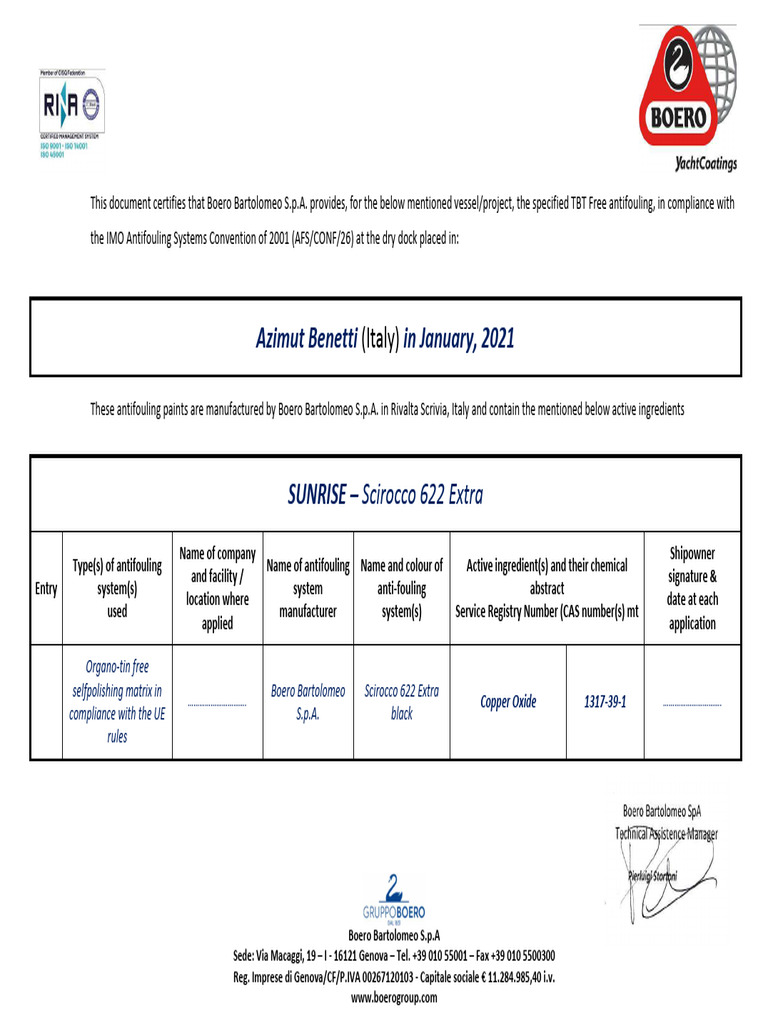 IMO AF Declaration Scirocco 622 EXTRA MY SUNRISE | PDF
