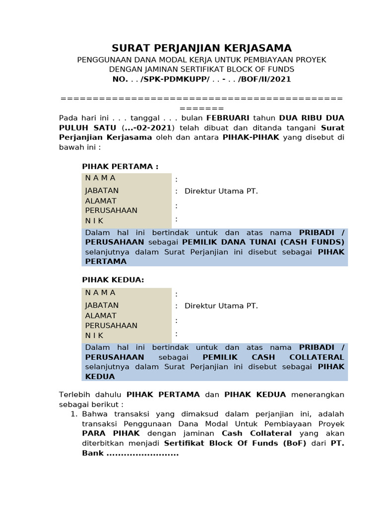 Draft SPK Penggunaan BoF | PDF