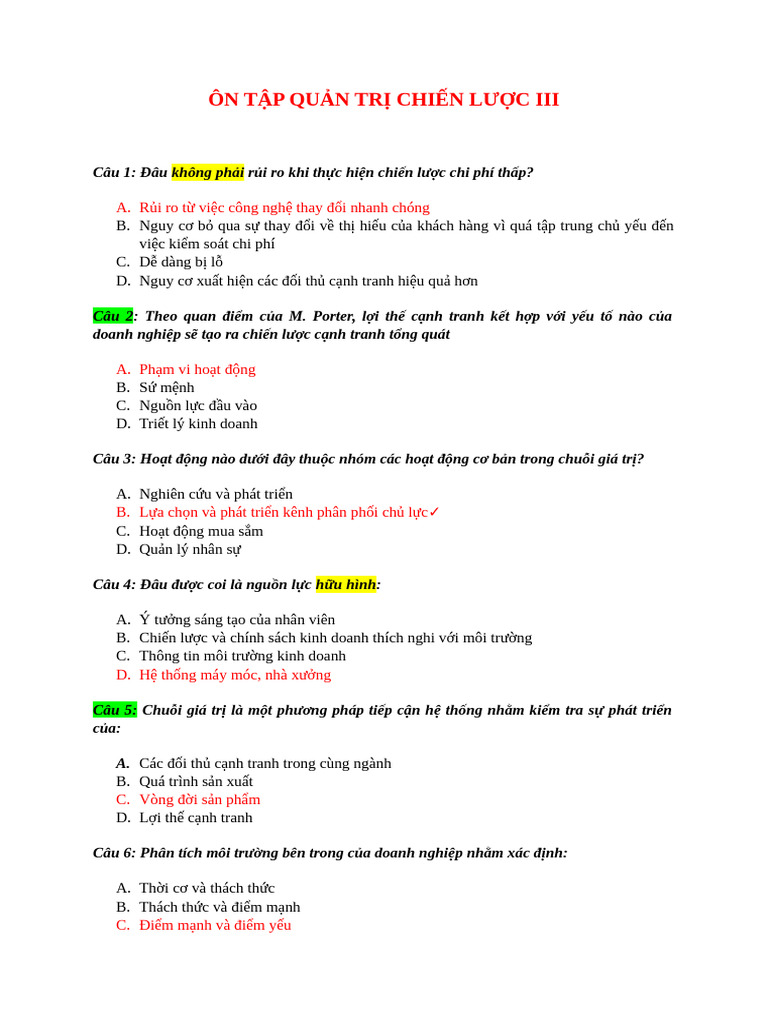 ÔN TẬP QTCL 3 | PDF