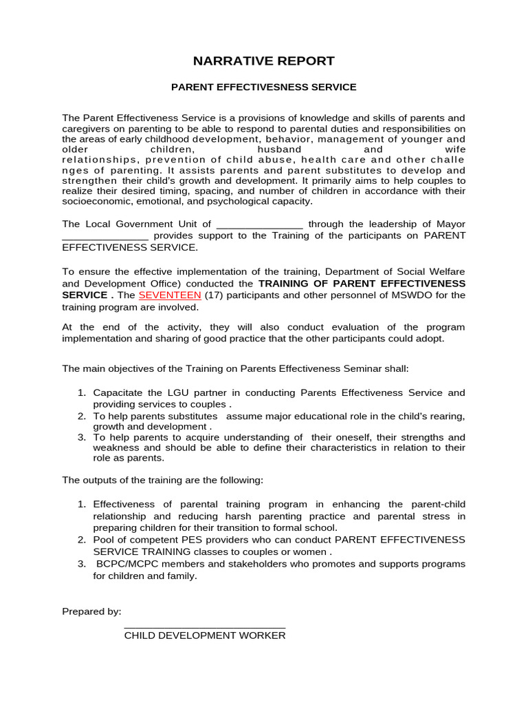 Pes Narrative Report | PDF