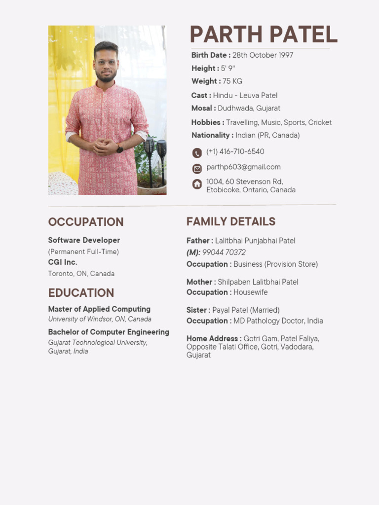 Parth Patel Biodata | PDF