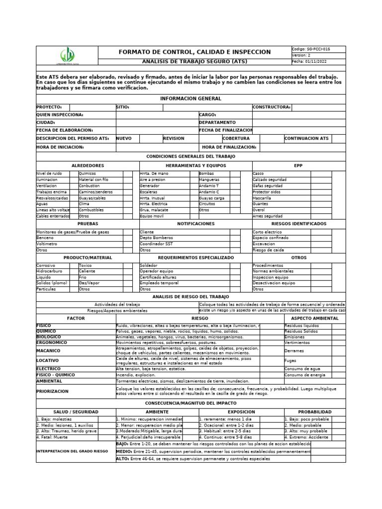 SG - Fcci - 015 (Formato de Ats) | PDF