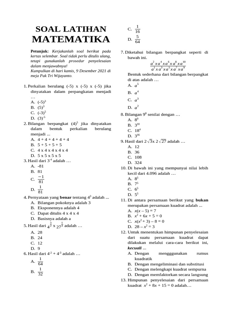 Soal Pas SMT 1 Kelas Ix - Latihan | PDF