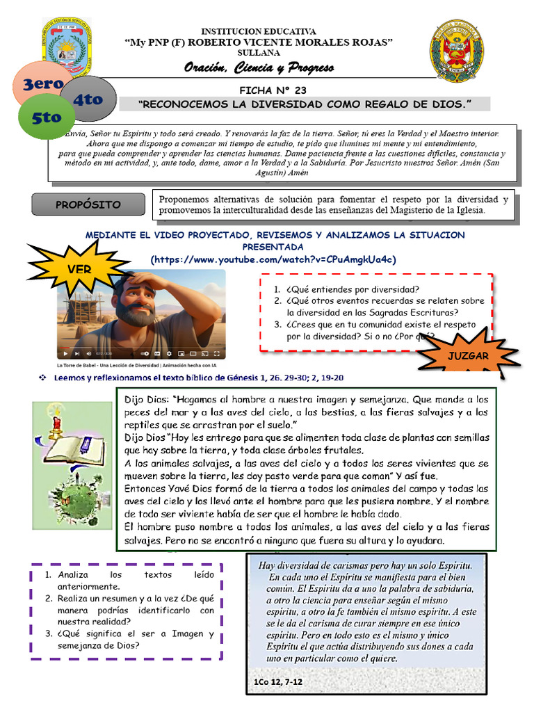FICHA N° 23 - RELIGION - TERCERO, CUARTO Y QUINTO | PDF