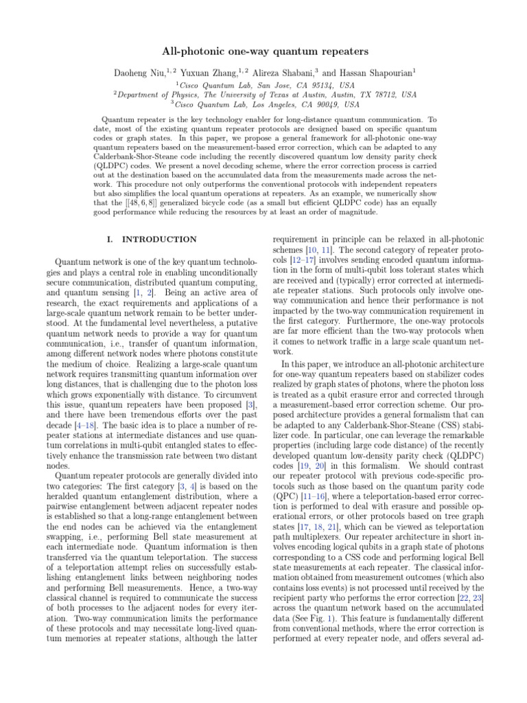 All Photonic One Way Quantum Repeater | PDF