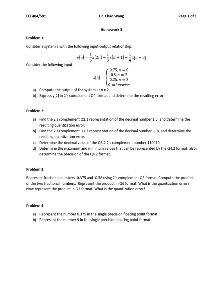 Homework on 2's Complement and Q Formats | PDF | Teaching Methods ...
