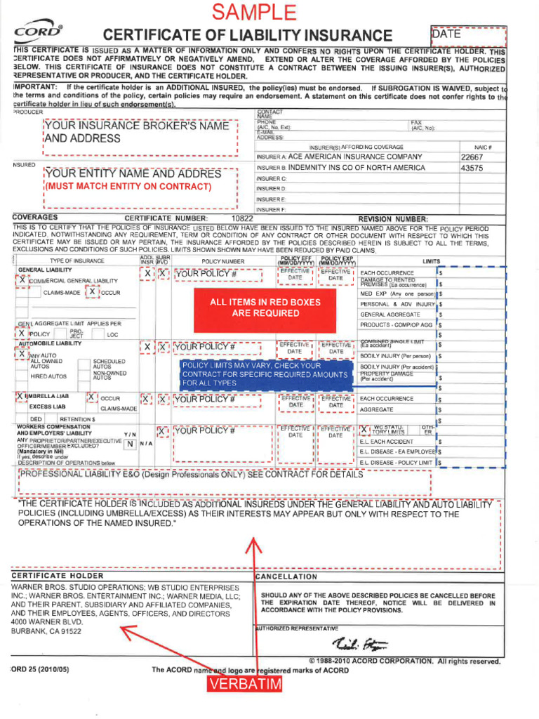 WBSF Sample Cert of Insurance | PDF