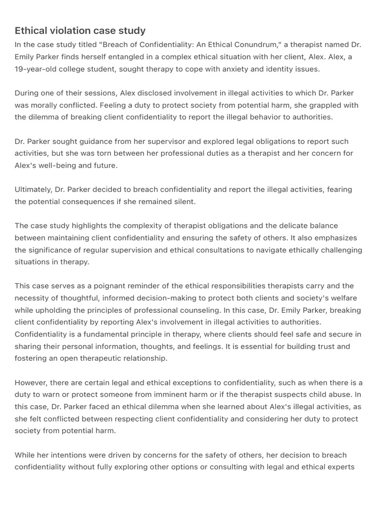Ethical Violation Case Study | PDF | Confidentiality | Psychotherapy