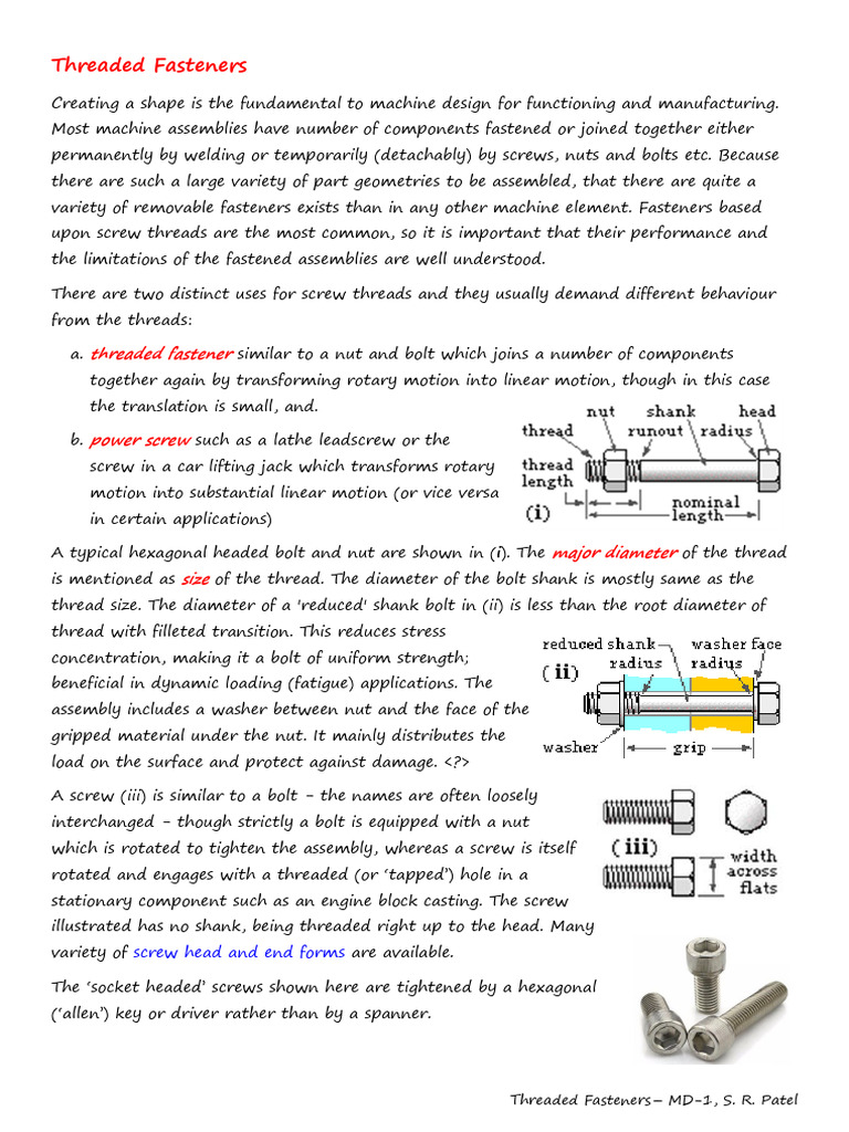 Threaded Fasteners Basics 2024 | PDF | Screw | Nut (Hardware)