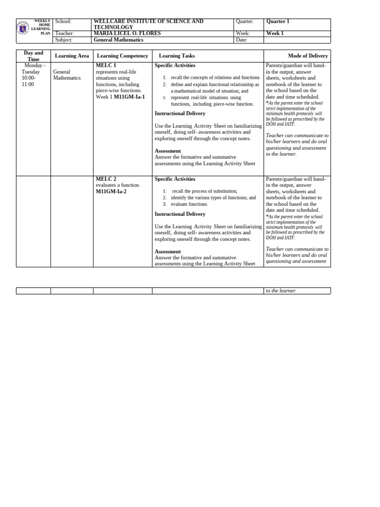 WHLP General Mathematics Week 1 | PDF
