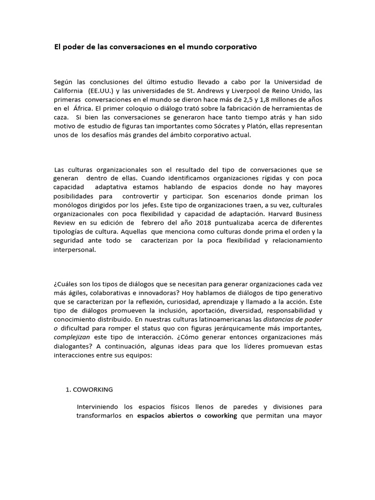 ARTICULO - El Poder de Las Conversaciones en El Mundo Corporativo PDF | PDF