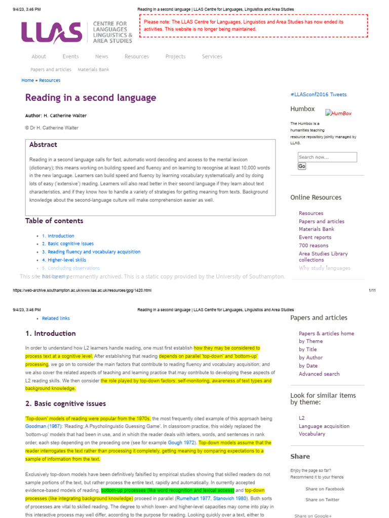 Day 4 - Reading in A Second Language | PDF