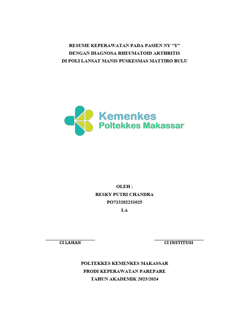 RESUME RHEUMATOID ARTHRITIS - RESKY PUTRI CHANDRA | PDF