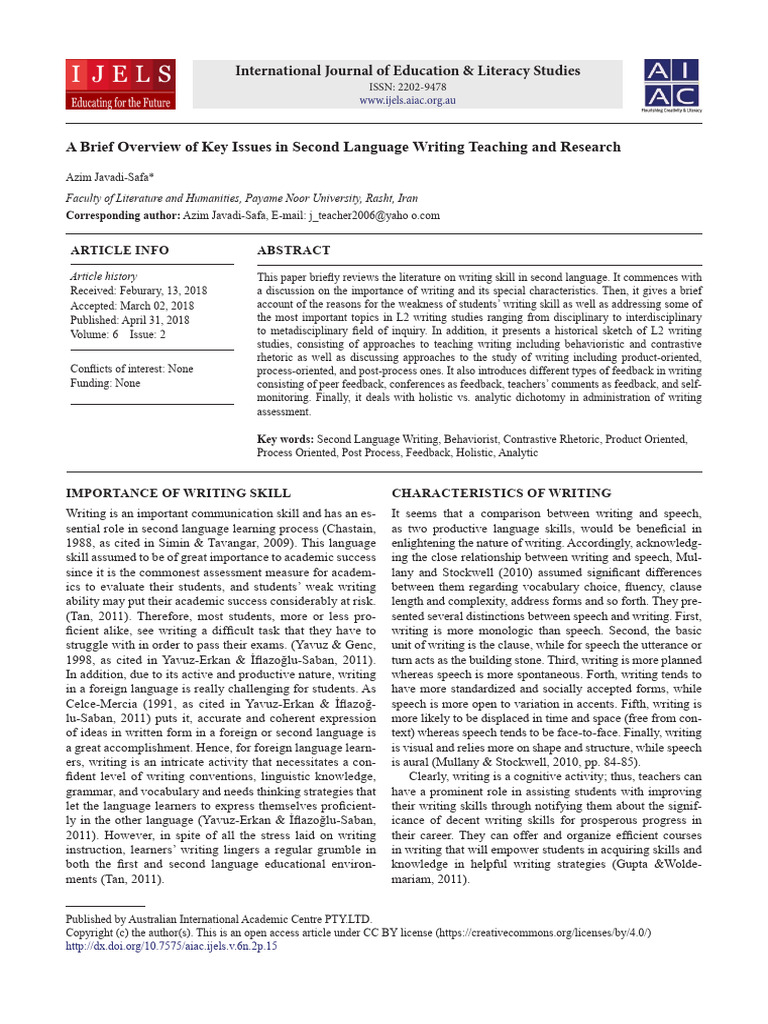 Day 6 - A Brief Overview of Key Issues in Second Language Writing ...