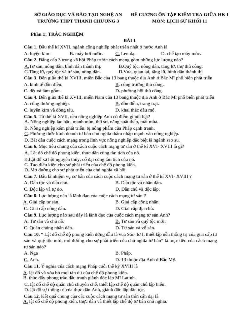 Đề Cương Ôn Tập Hki | PDF