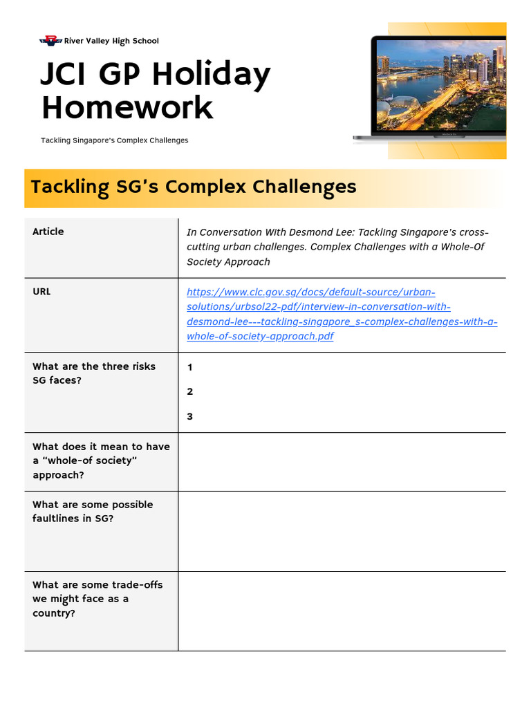 JC1 GP Holiday Homework: Tackling SG's Complex Challenges | PDF