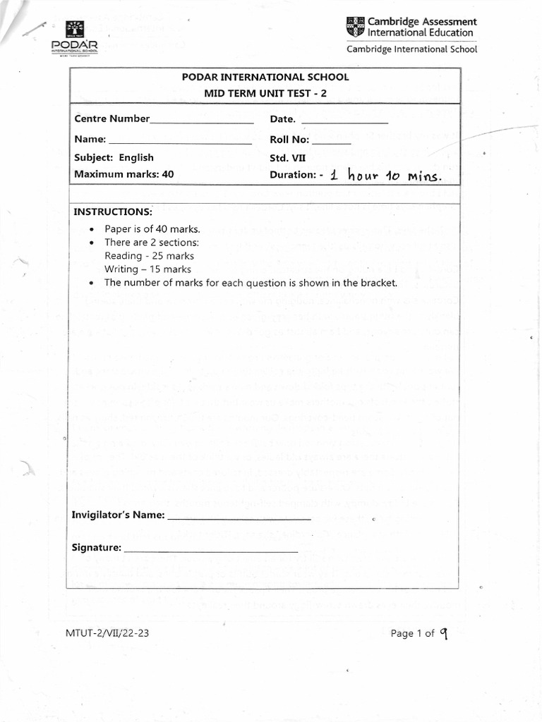 English Mtut2 Pyp 7th Grade | PDF