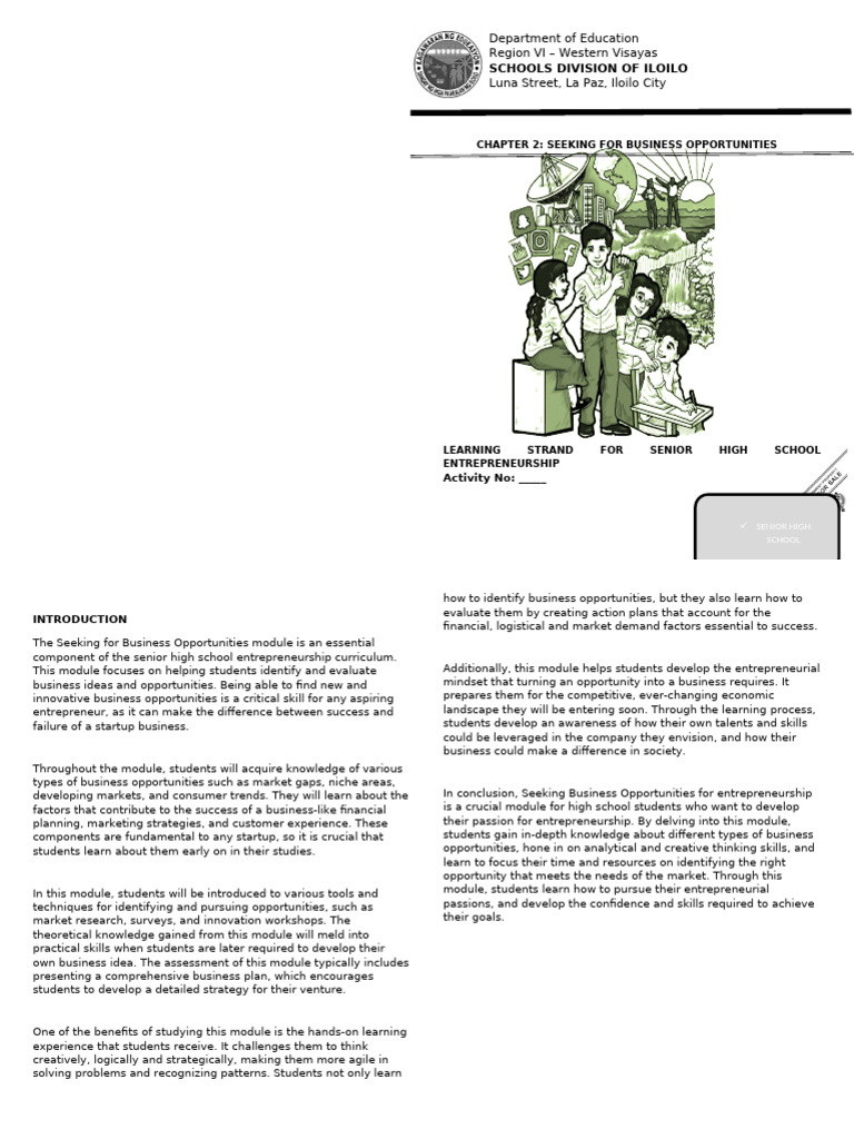 Entreprenuership: Schools Division of Iloilo | PDF