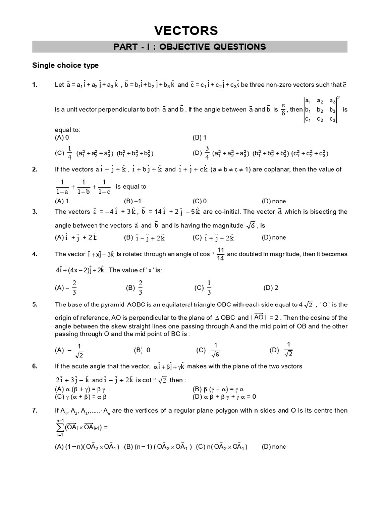 Vectors Questions For Practice | PDF