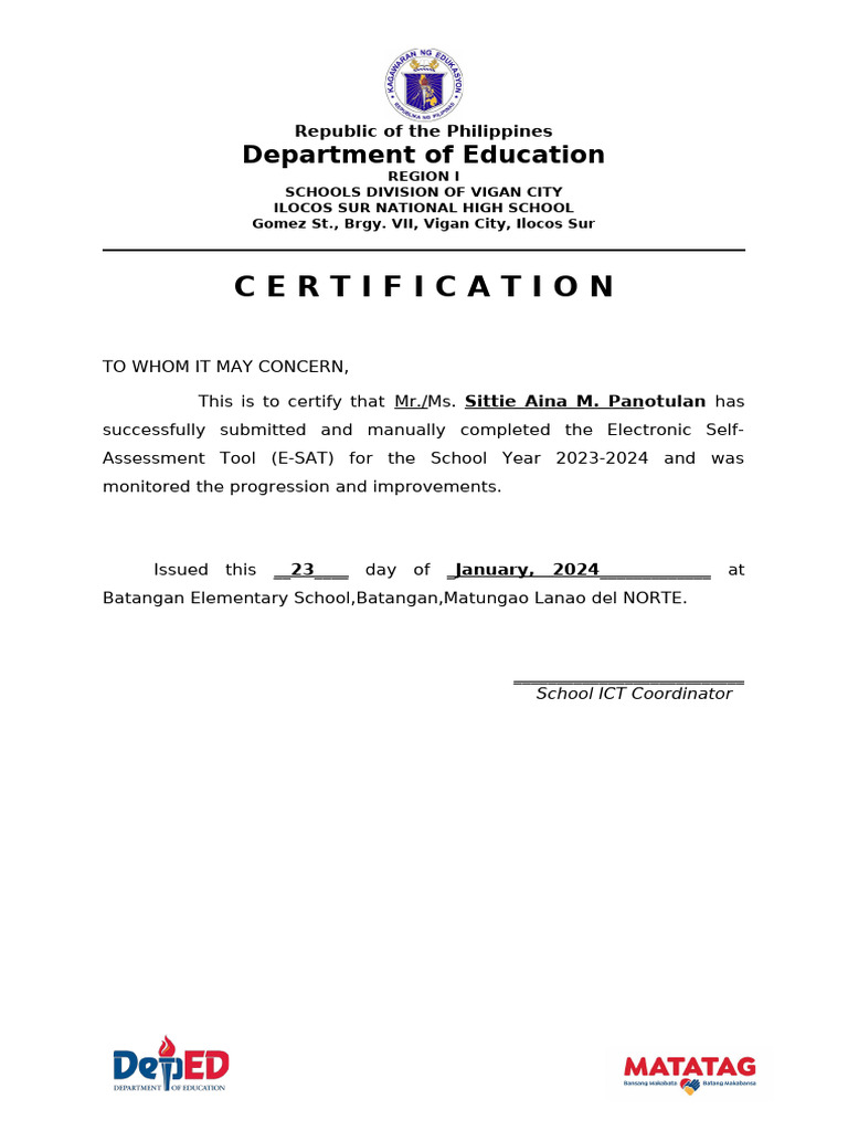 ESAT-Certification Template | PDF