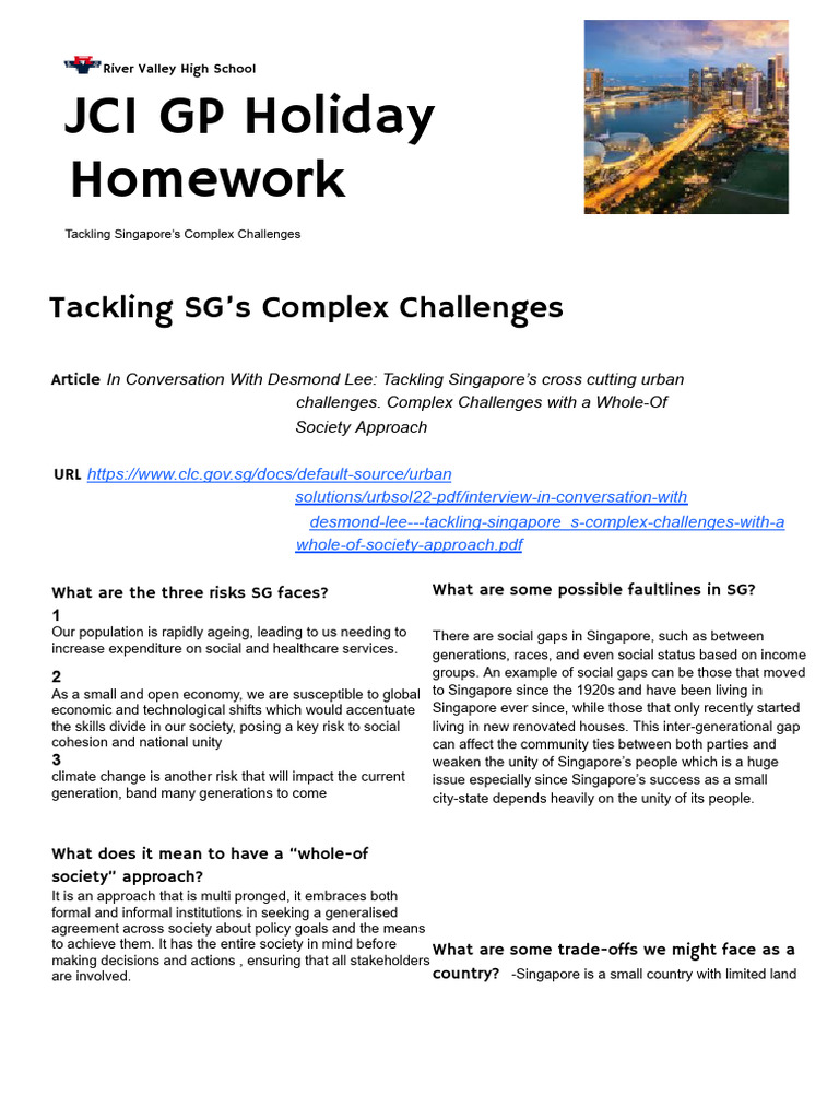 JC1 GP Holiday Homework: Tackling SG's Complex Challenges | PDF