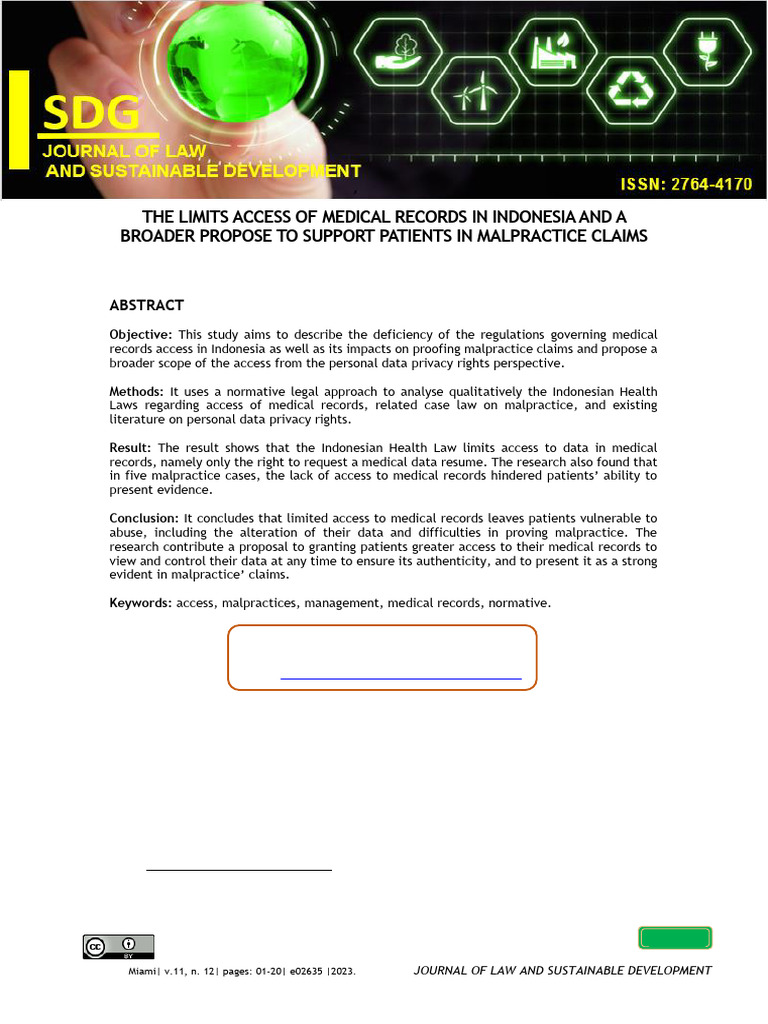 The Limits Access of Medical Records in Indonesia | PDF