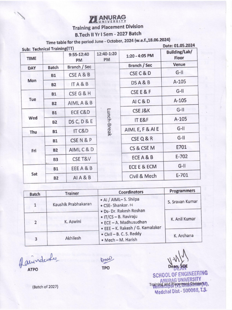 B.tech 2027 Batch Time Table | PDF