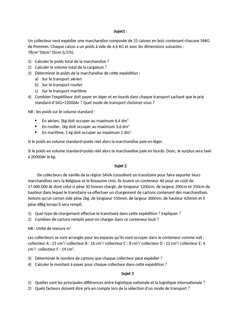 Exercice Transport Et Logistique BWU | PDF