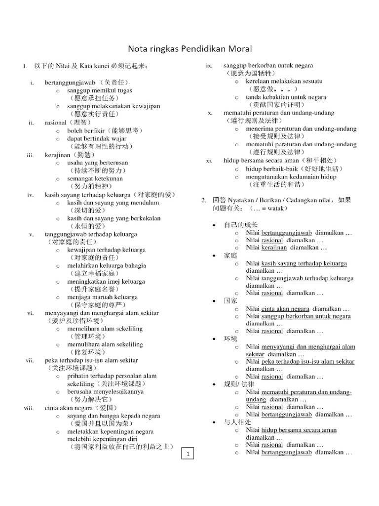 Nota Ringkas Pendidikan Moral | PDF