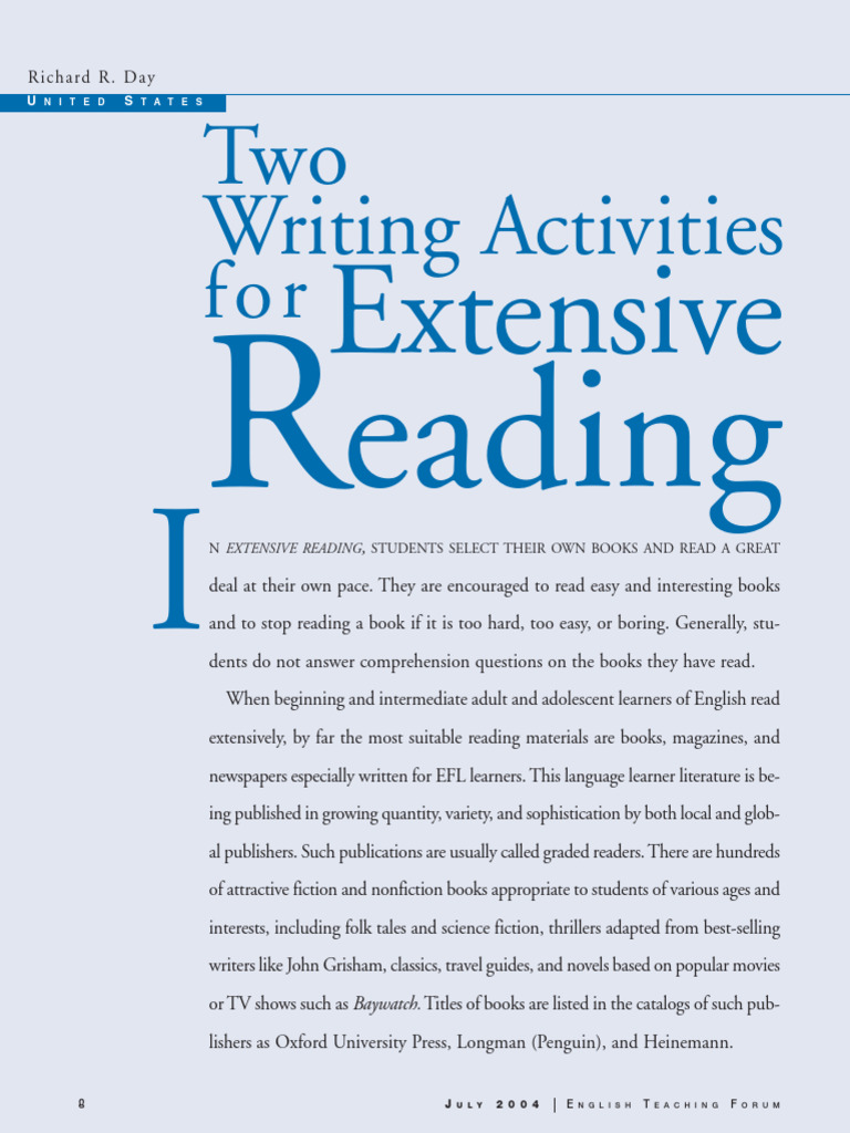 Day 9 - Two Writing Activities For Extensive Reading | PDF