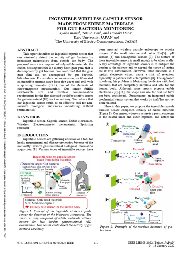 Ingestible Wireless Capsule Sensor Made From Edible Materials For Gut ...