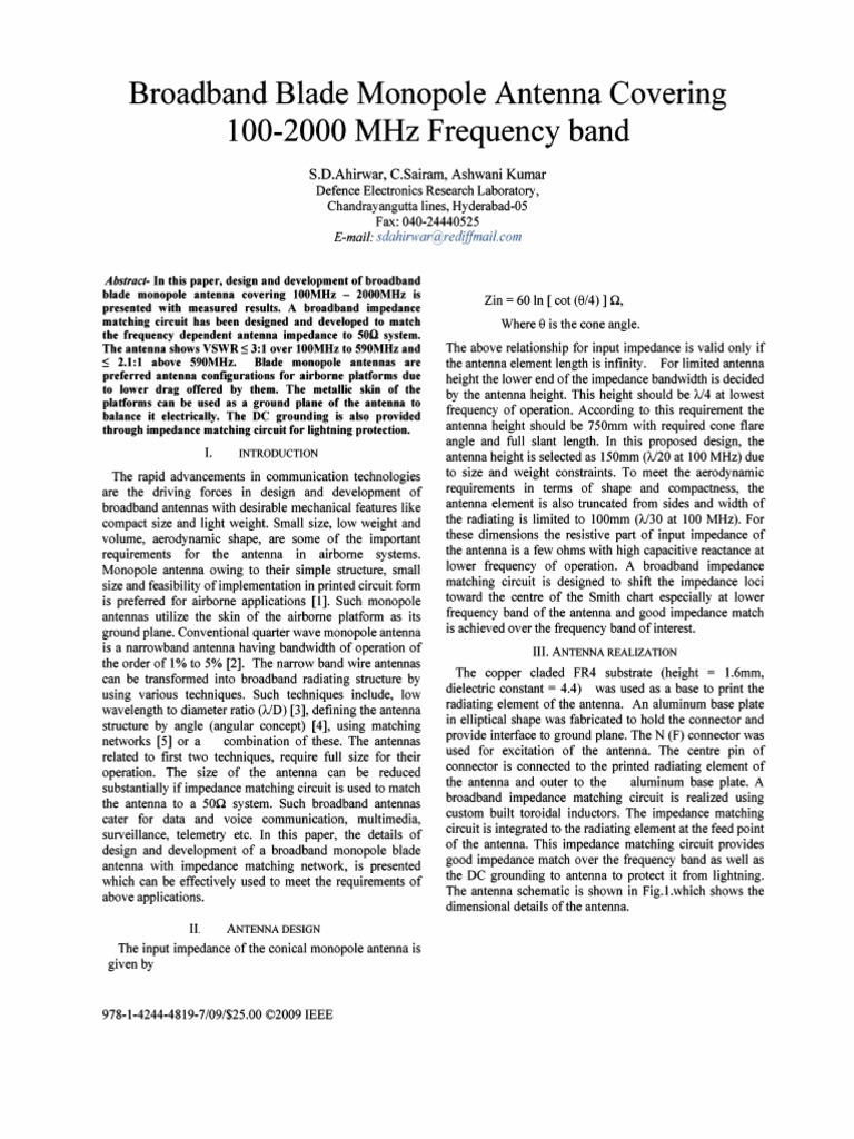 Broadband Blade Monopole Antenna Design | PDF | Antenna (Radio ...