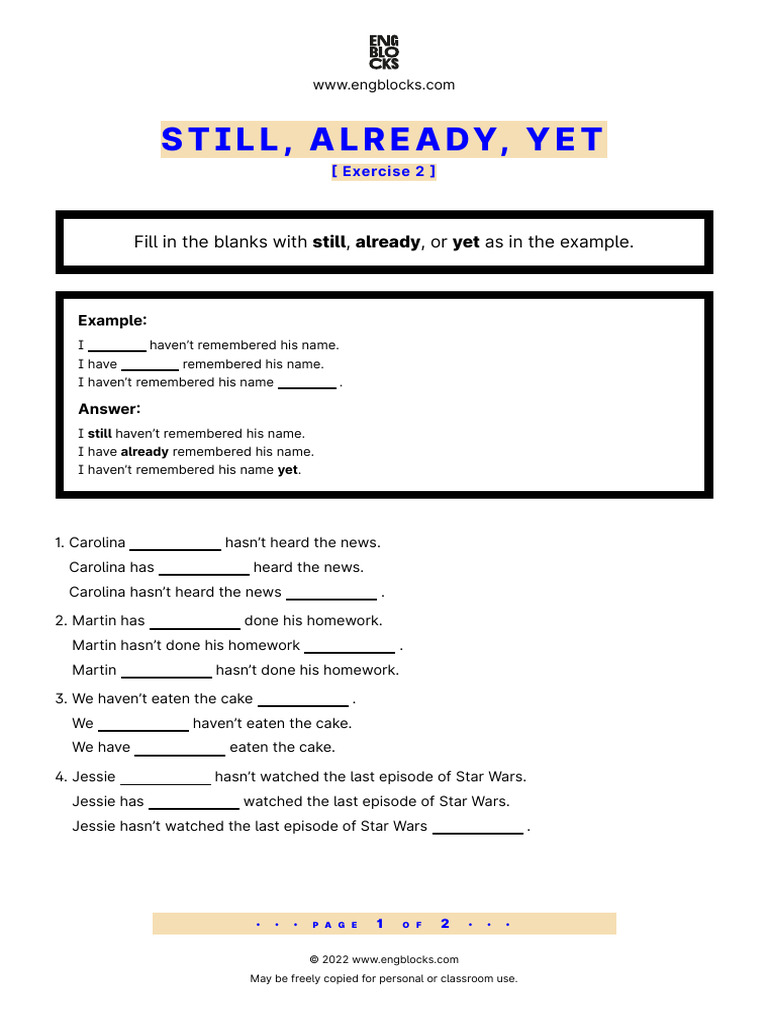 Still Already Yet Exercise 2 | PDF